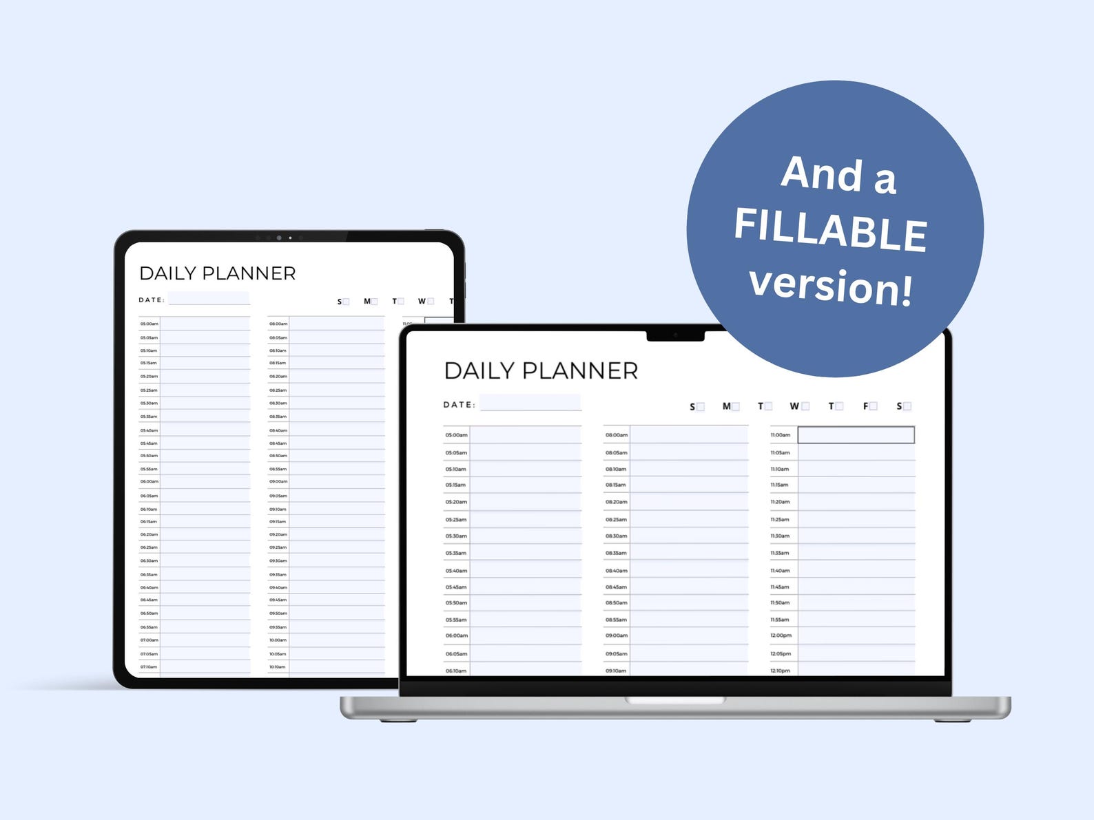 5 Minute Increment Daily Planner Printable | A5, US Letter, A4 ...