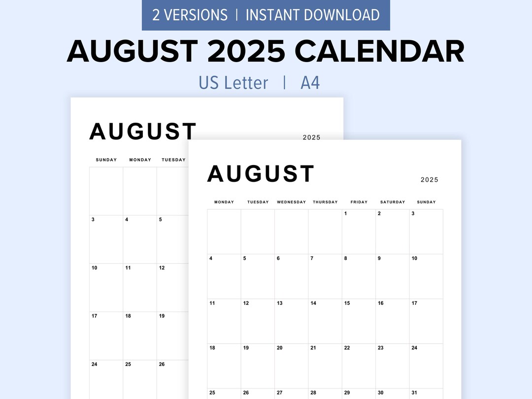 Editable August 2025 Calendar Minimalist Printable | Simple Minimalist ...