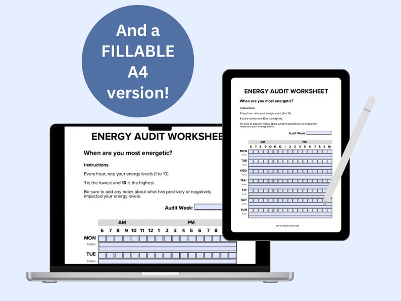 Weekly Energy Audit Tracker Printable | Track Daily Energy Levels ...