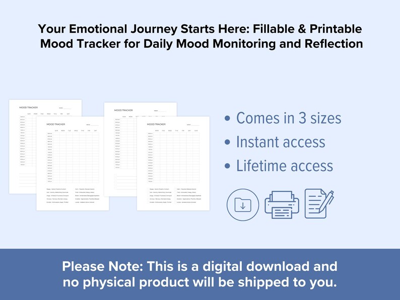 Hourly Mood Tracker Printable | Weekly Mood Tracker | A5, US Letter, A4 ...