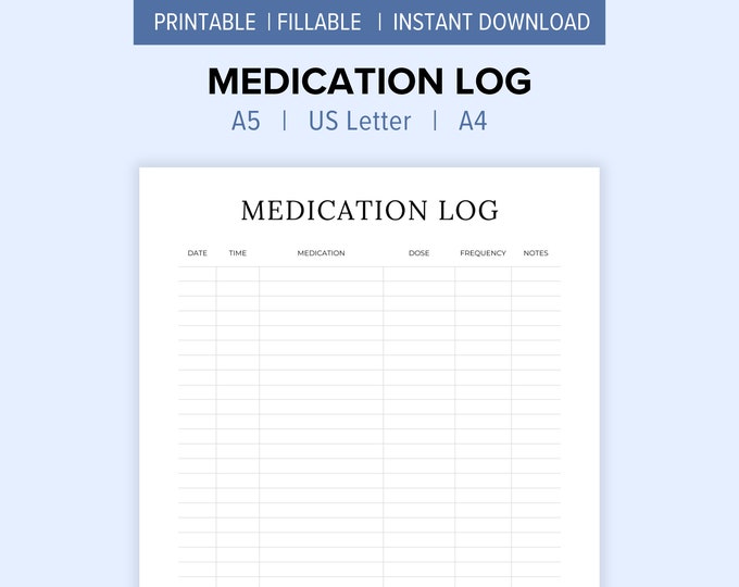 Daily Medication Log Tracker Printable | Prescription Pill Log ...