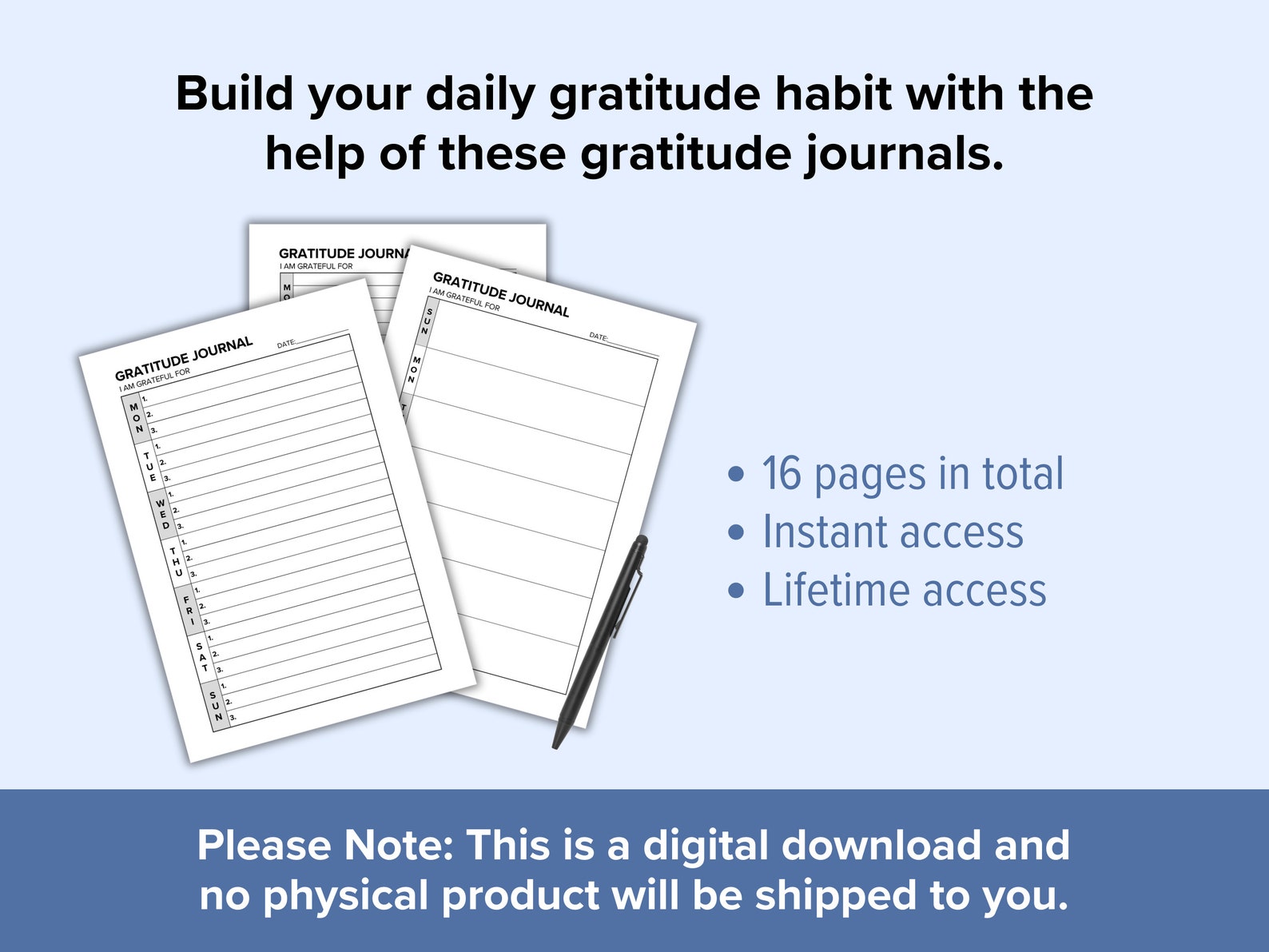 Daily Gratitude Journal Log Printable Worksheet | 30 Days of Gratitude ...