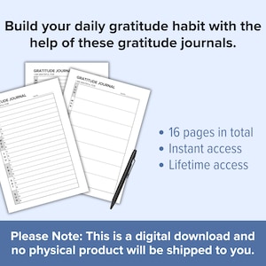 Daily Gratitude Journal Log Printable Worksheet | 30 Days of Gratitude ...