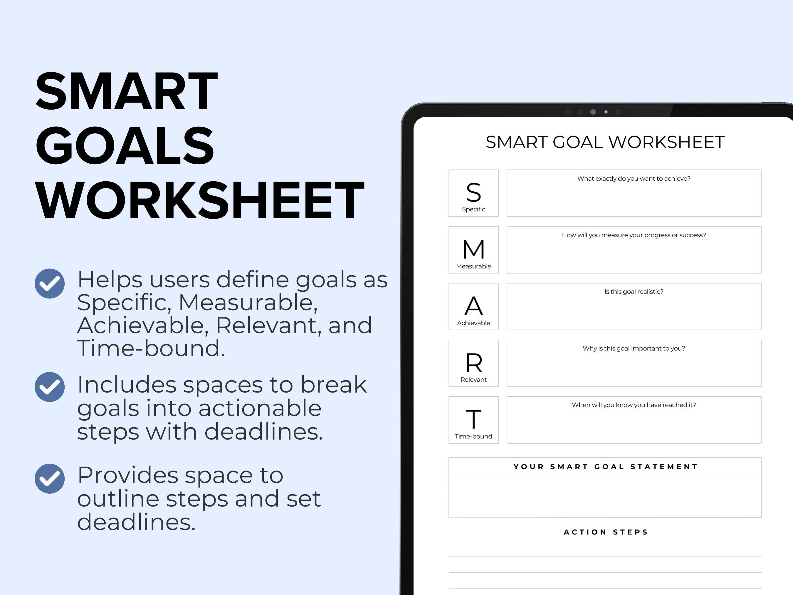 SMART Goals Printable and Editable Worksheet Template | 2025 Yearly ...