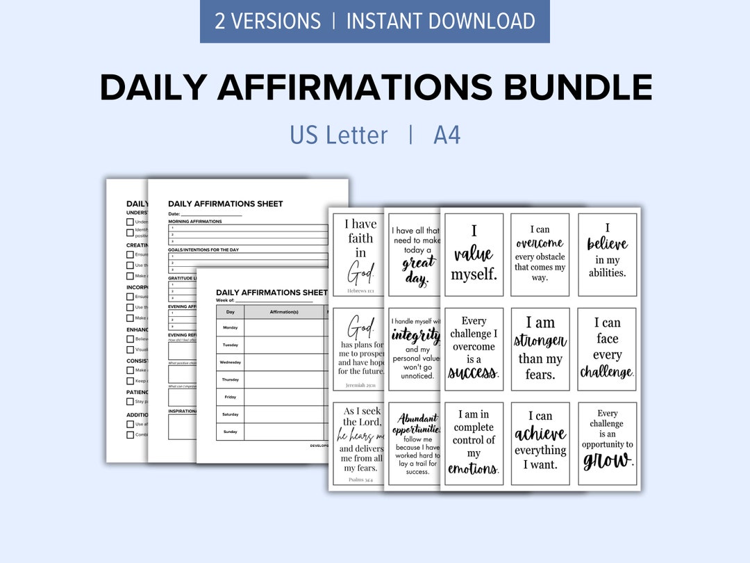 162 Affirmations Cards Printable Bundle | Vision Board | Self-care ...