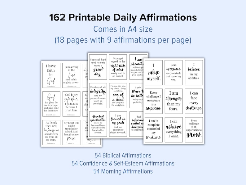 162 Affirmations Cards Printable Bundle | Vision Board | Self-care | Words of Encouragement ...