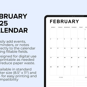 Editable February 2025 Calendar Minimalist Printable | Simple ...