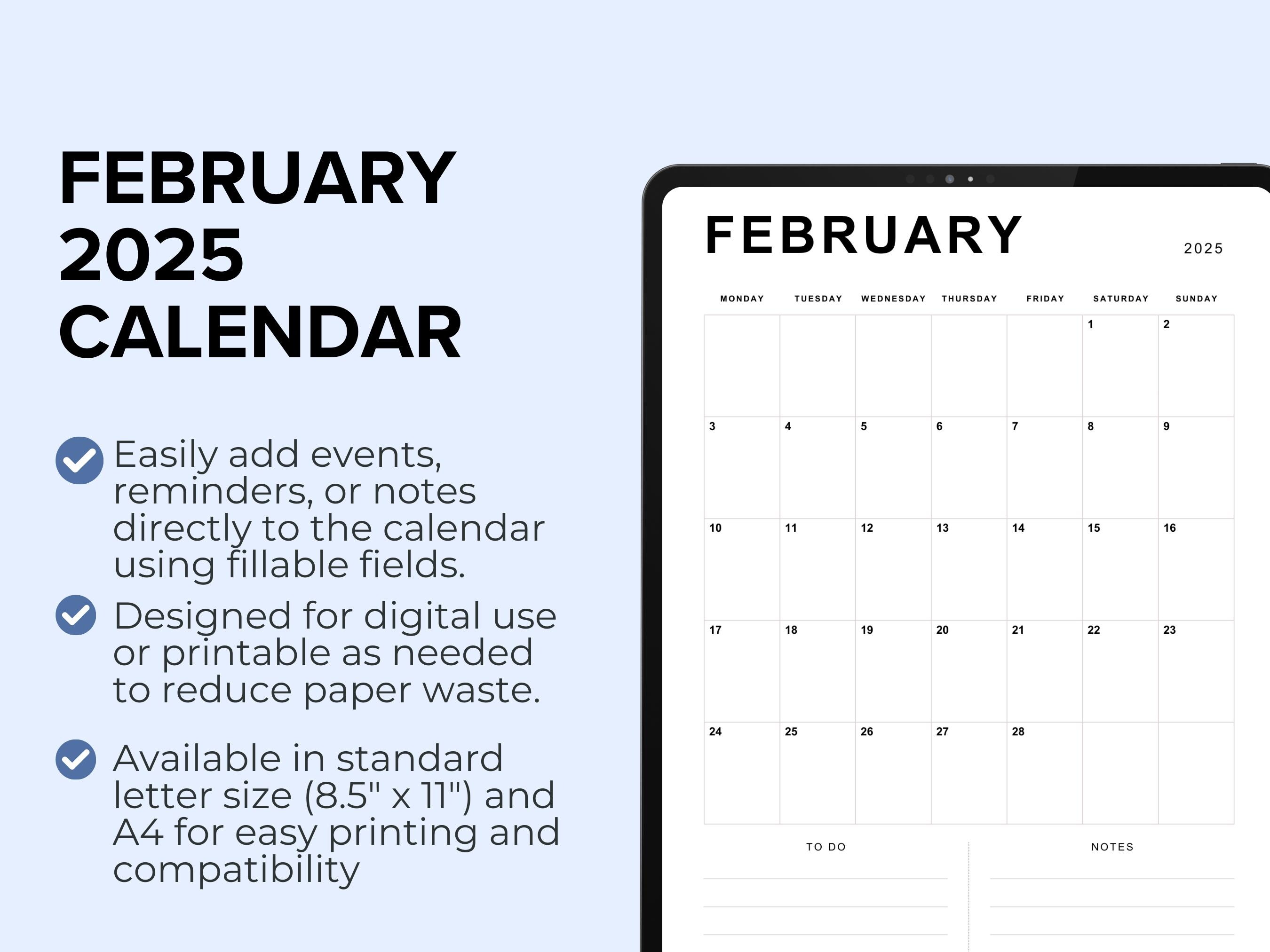 Editable February 2025 Calendar Minimalist Printable | Simple ...