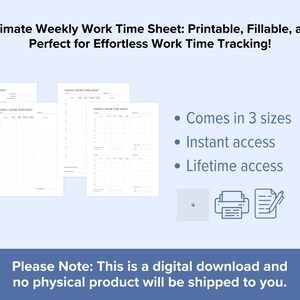 Weekly Work Time Sheet Printable | A5, US Letter, A4 | Fillable ...