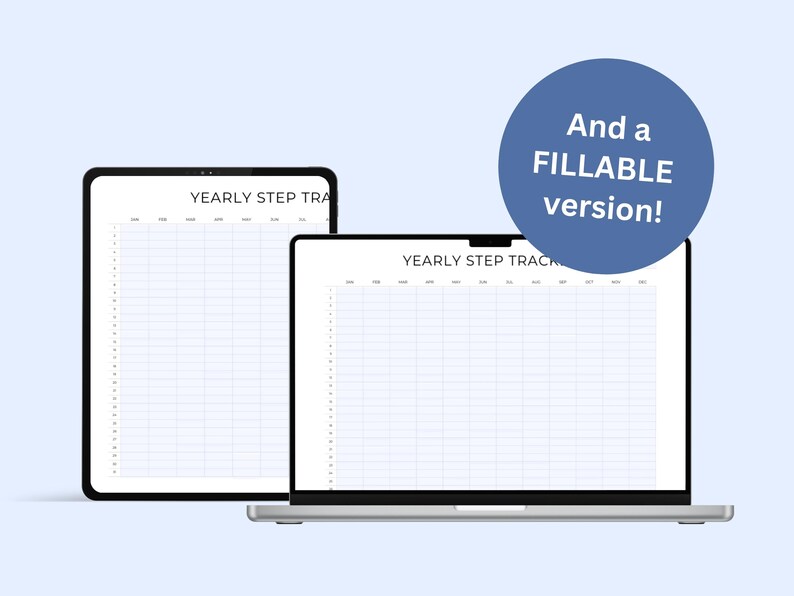 Yearly Step Tracker Worksheet Printable | Landscape US Letter, A4 ...