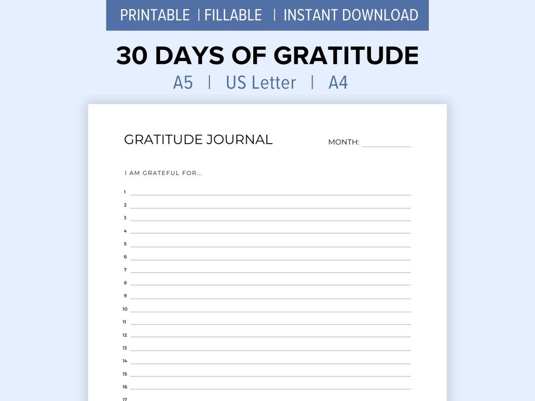 30 Days of Gratitude Journal | Printable Daily Gratitude Log ...