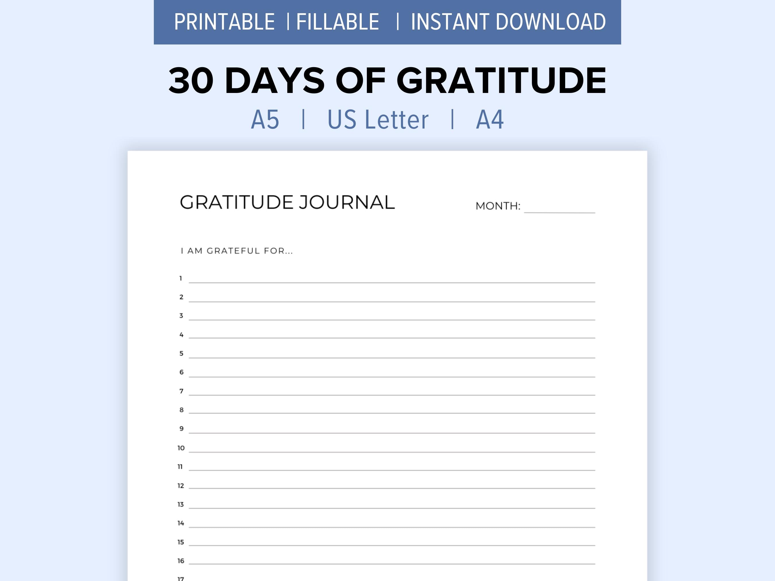30 Days of Gratitude Journal | Printable Daily Gratitude Log ...