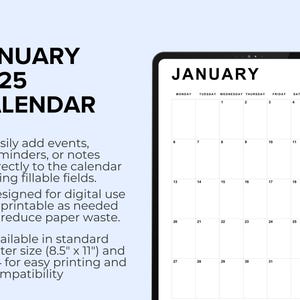 Editable January 2025 Calendar Minimalist Printable | Simple Minimalist ...
