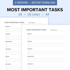 Most Important Tasks (mits) Printable Tracker | Priority to Do List ...