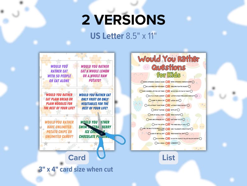 112 Printable Would You Rather Questions Game for Kids | Kids Games ...