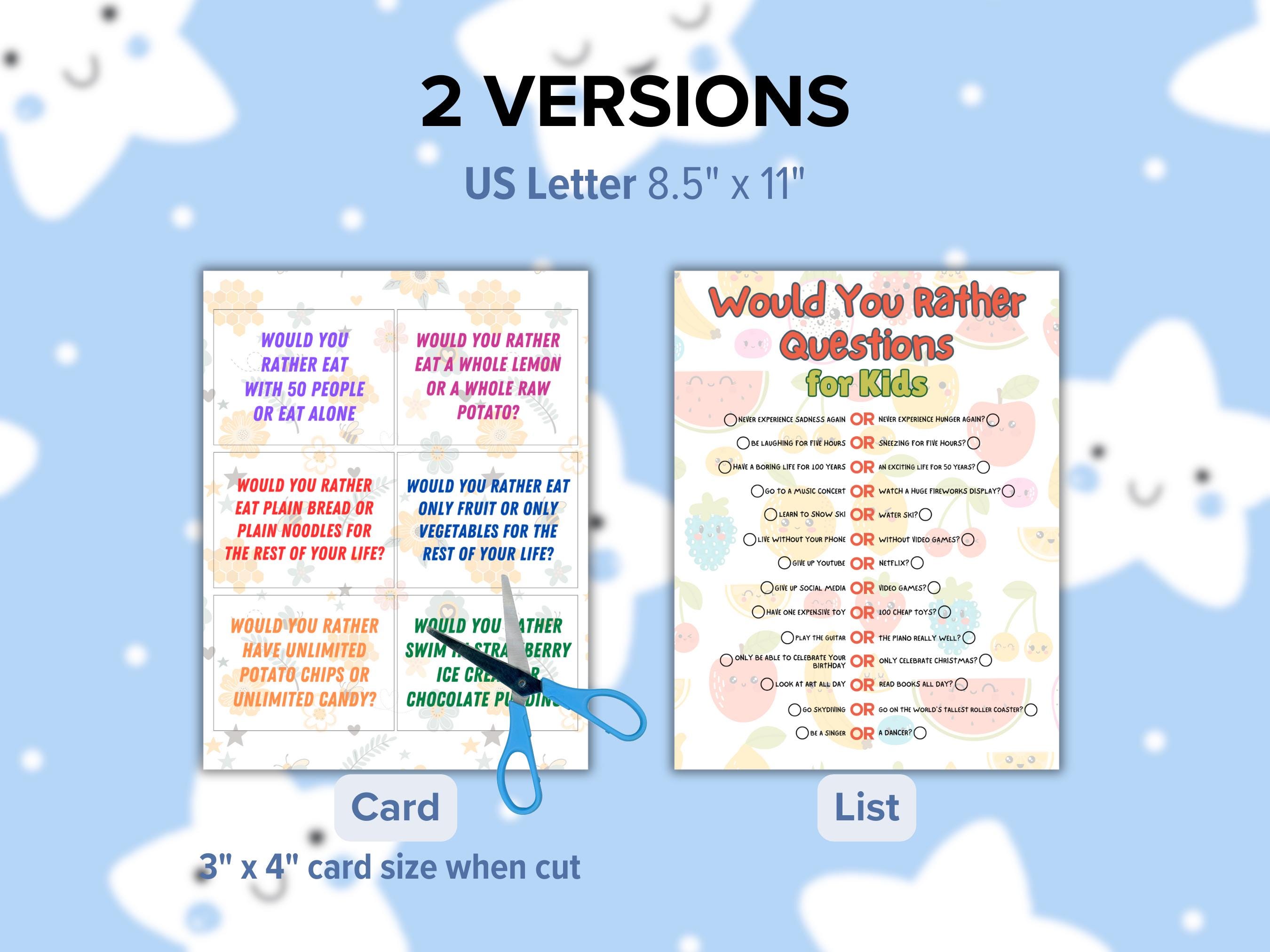 112 Printable Would You Rather Questions Game for Kids | Kids Games ...