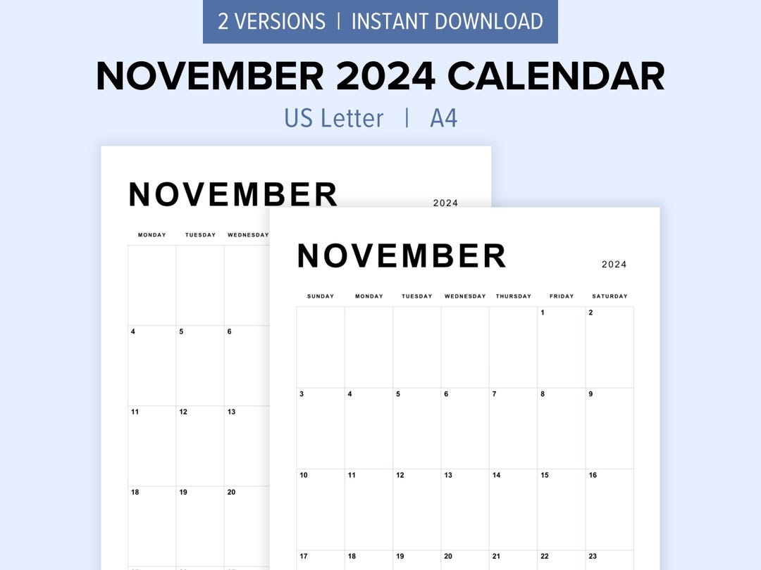 Editable November 2024 Calendar Minimalist Printable | US Letter, A4 ...