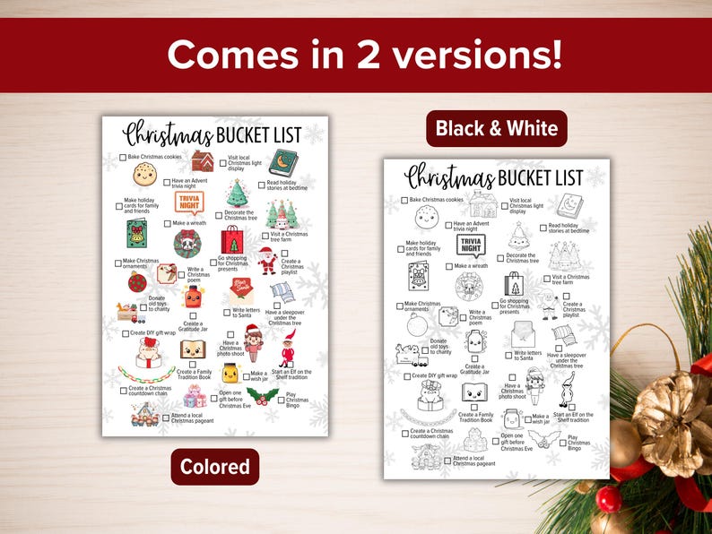 Christmas Bucket List Printable | Holiday Bucket List | A4, A5, US ...