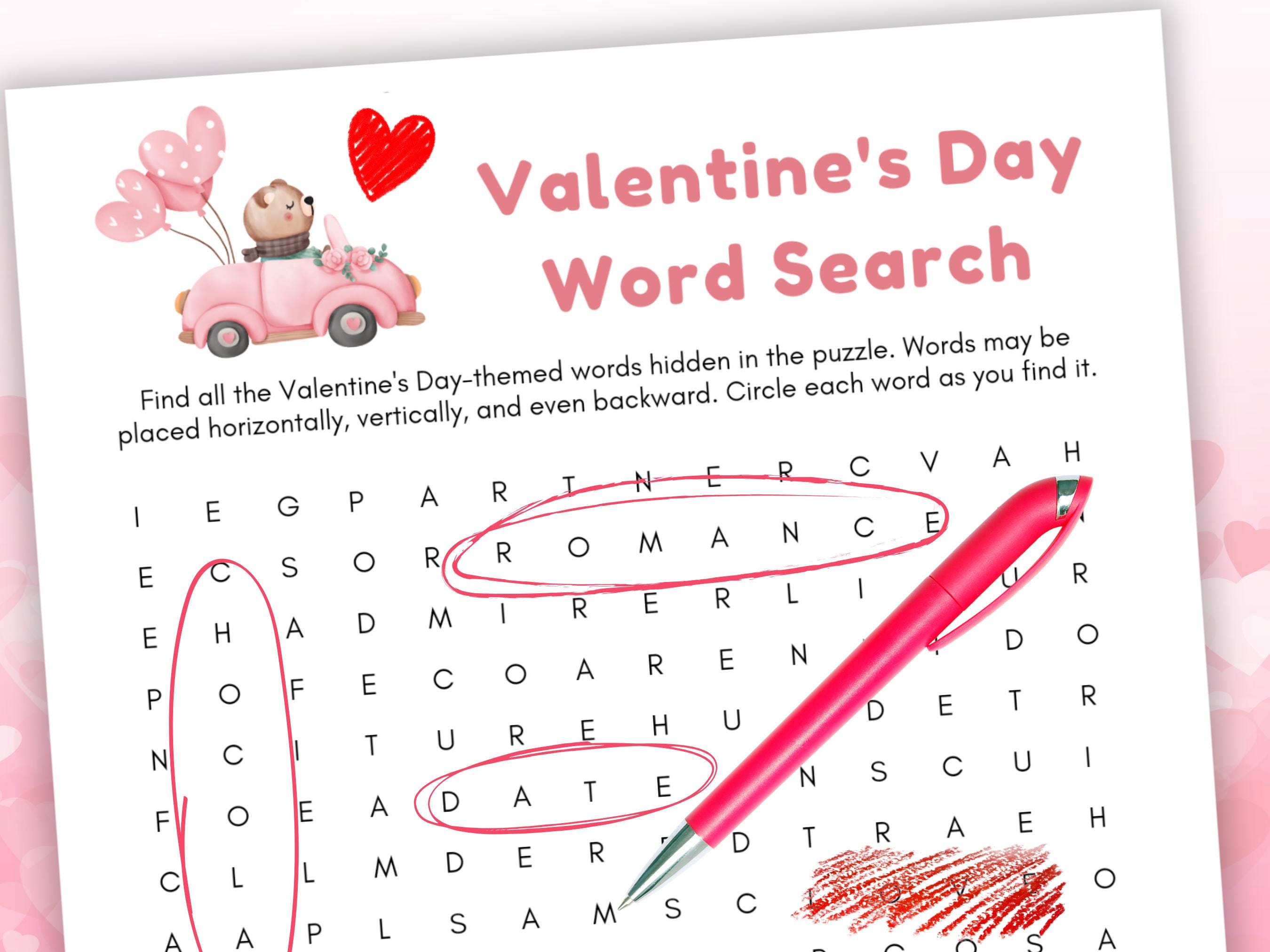 Valentine's Day Word Search | Valentine's Day Activity and Game ...