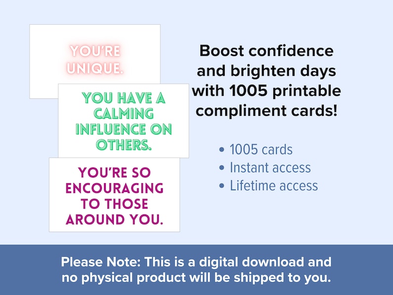 201 Compliment and Kindness Cards Printable | Words of Encouragement ...