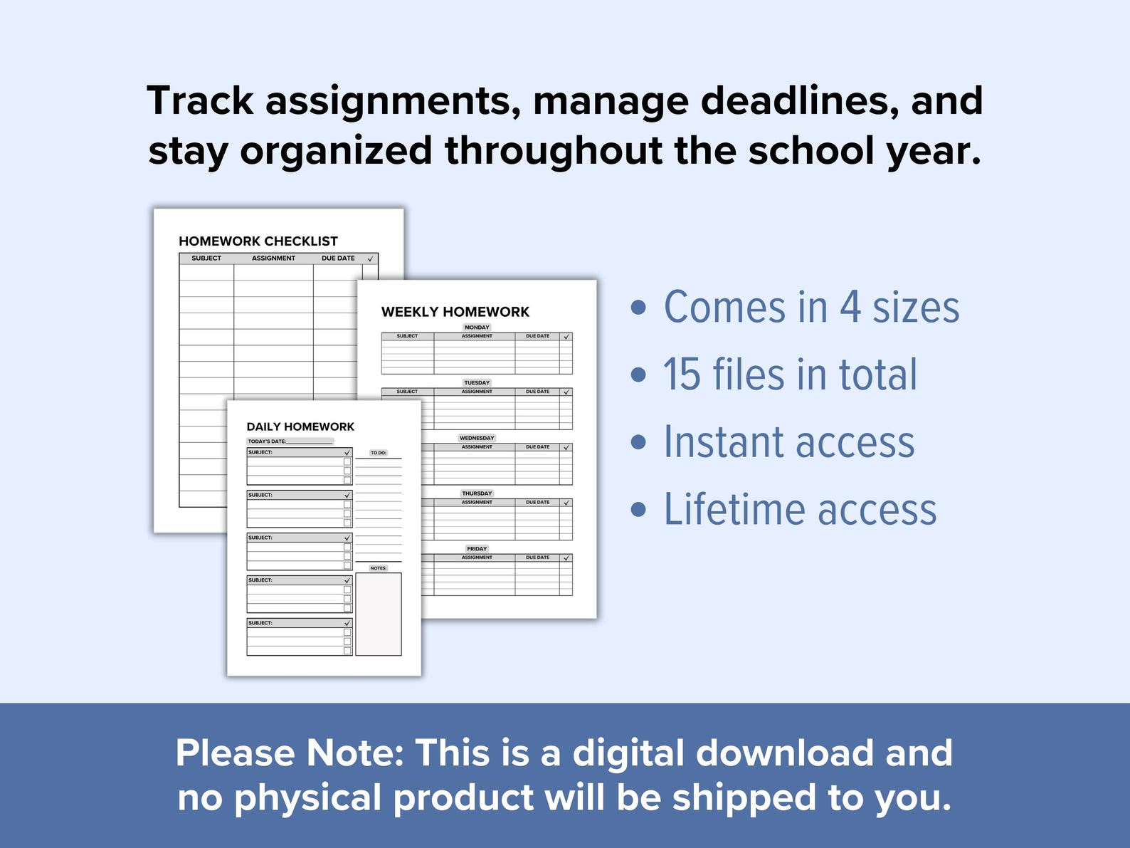 3 Homework Checklists and Worksheets Printable Bundle | Daily Homework ...