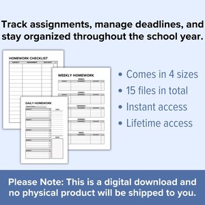 3 Homework Checklists and Worksheets Printable Bundle | Daily Homework ...