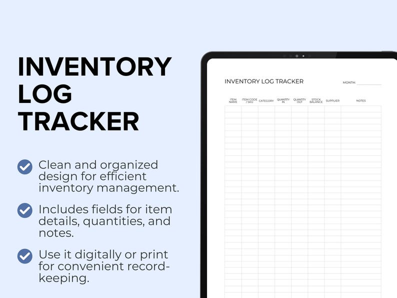 Inventory Tracker and Management Sheet Printable | Editable Inventory ...