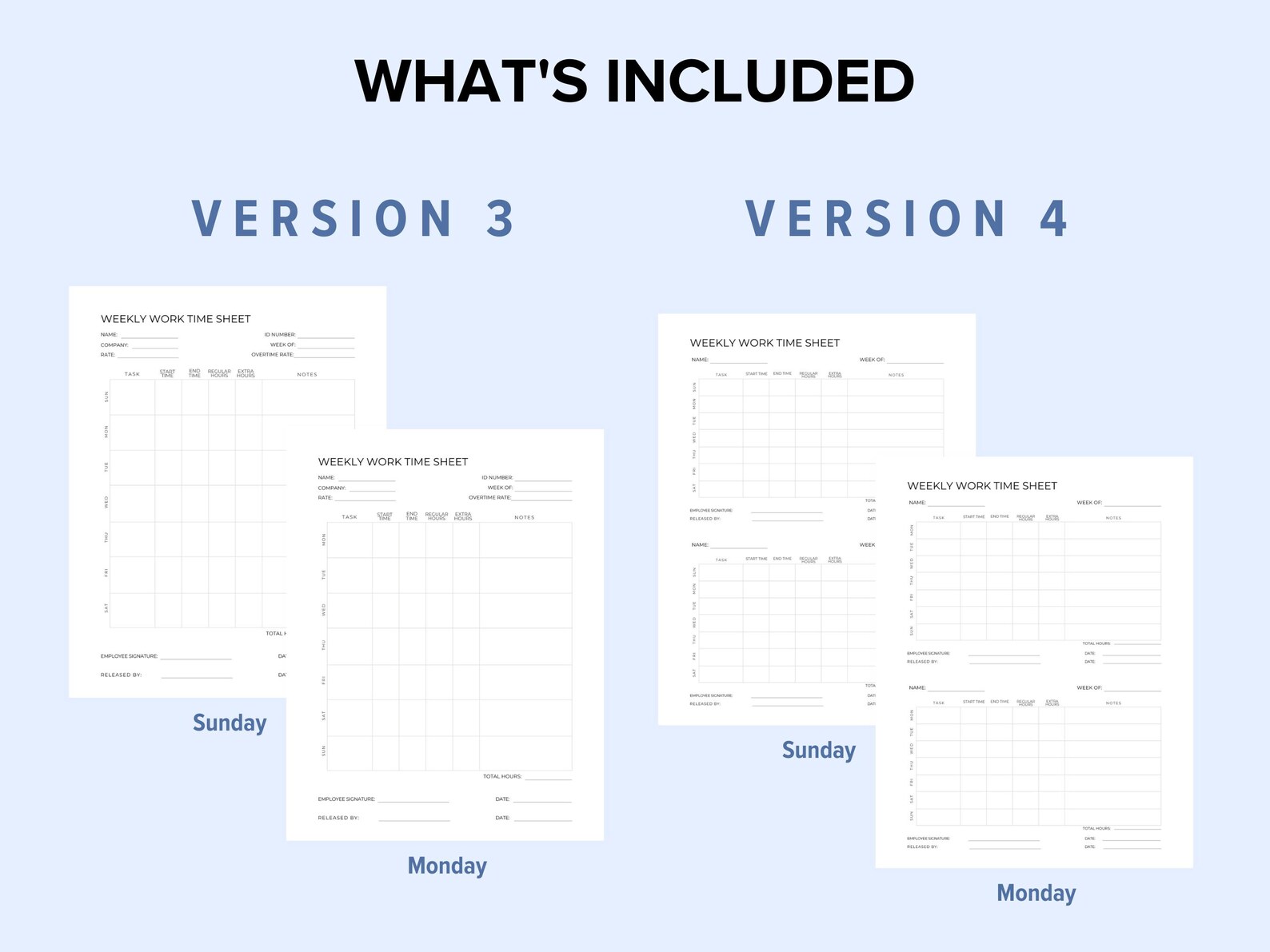 Weekly Work Time Sheet Printable | A5, US Letter, A4 | Fillable ...