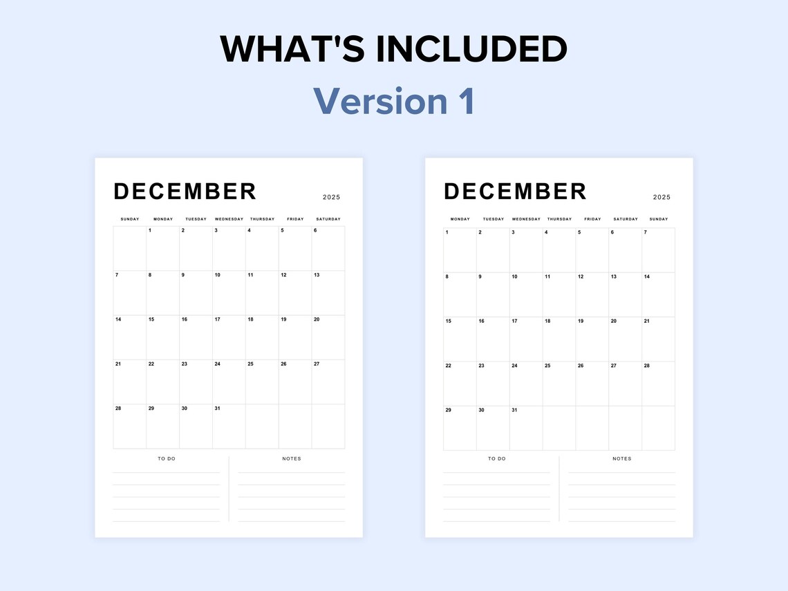 Editable December 2025 Calendar Minimalist Printable | US Letter, A4 ...