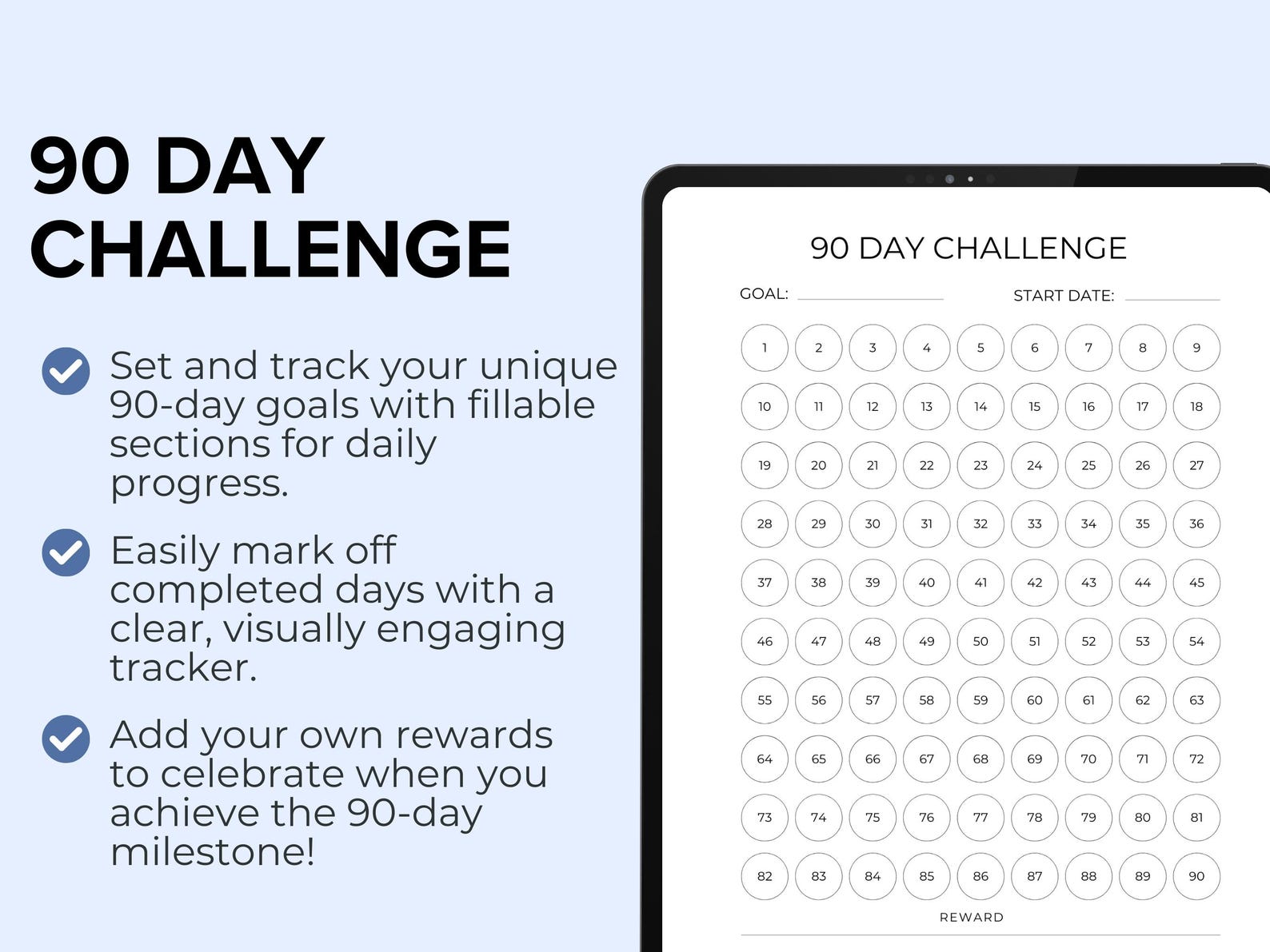 90 Day Challenge Goal Setting Tracker | A4, A5, US Letter | Fillable ...