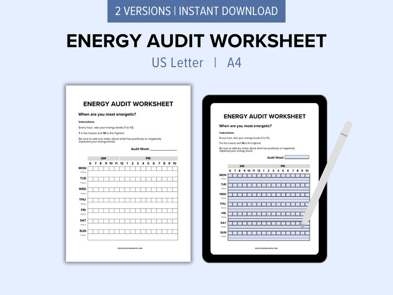 Weekly Energy Audit Tracker Printable | Track Daily Energy Levels ...