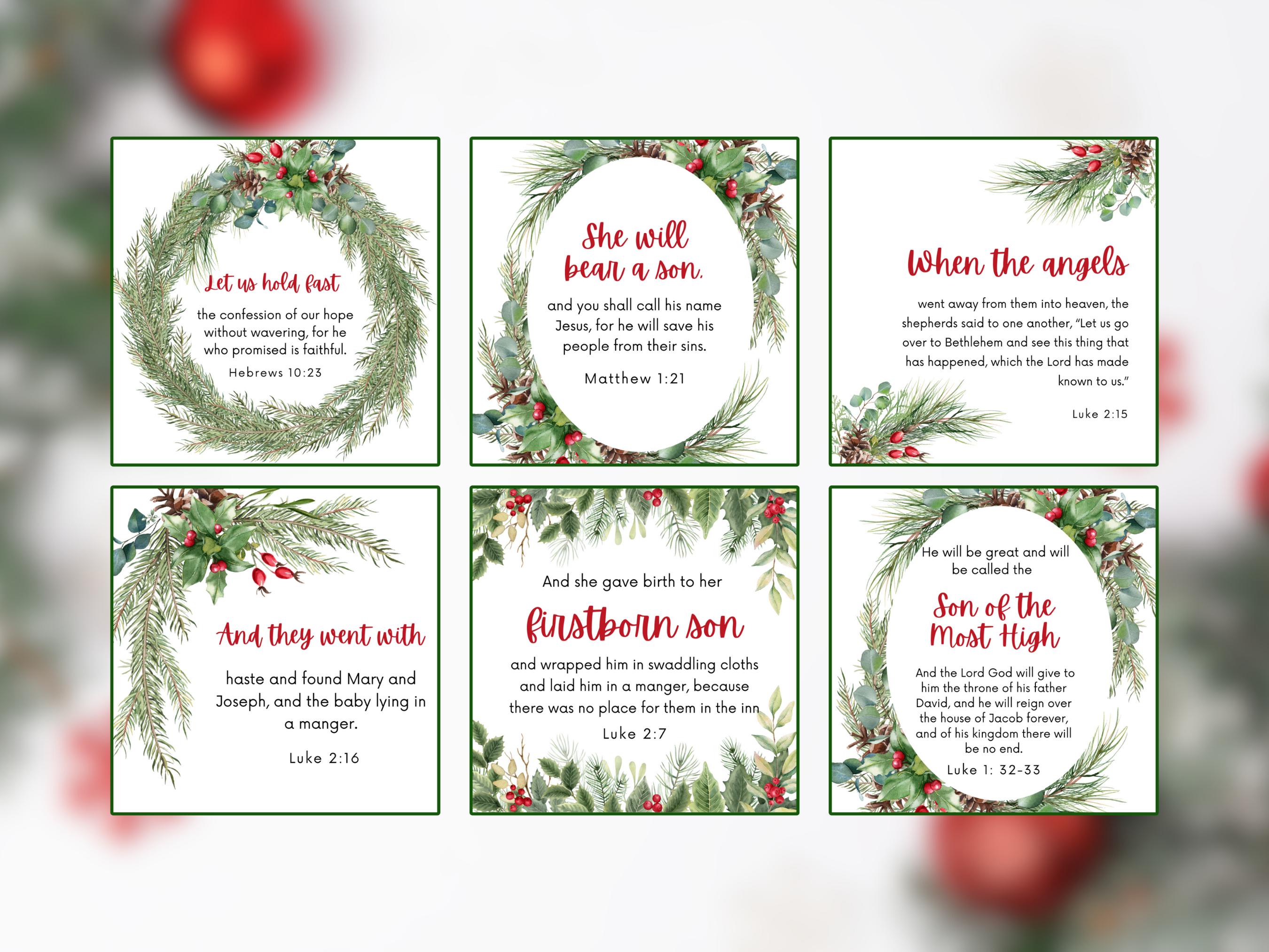 32 Christmas Bible Verses Cards Printable | Christian Christmas Cards ...