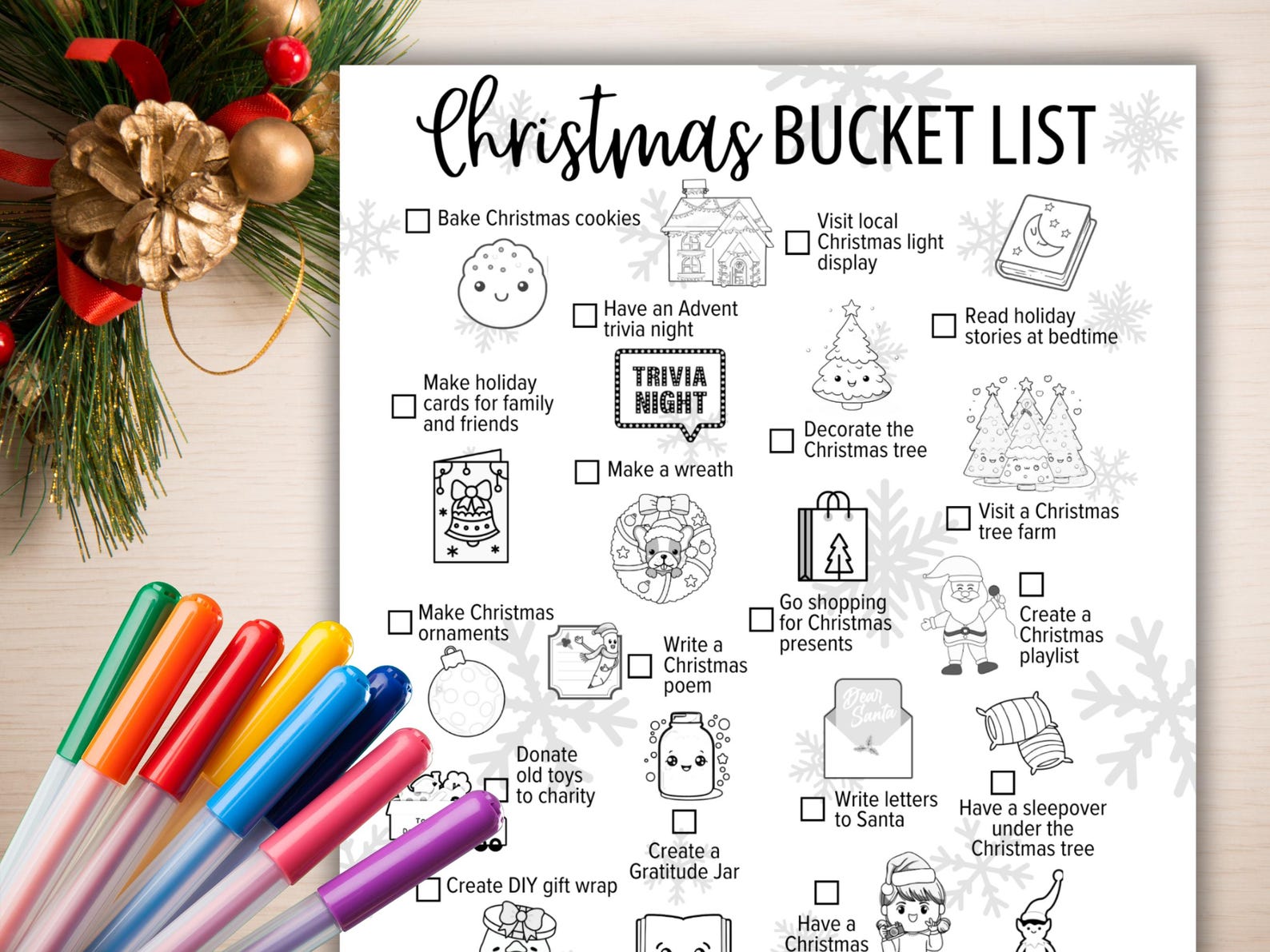 Christmas Bucket List Printable | Holiday Bucket List | A4, A5, US ...