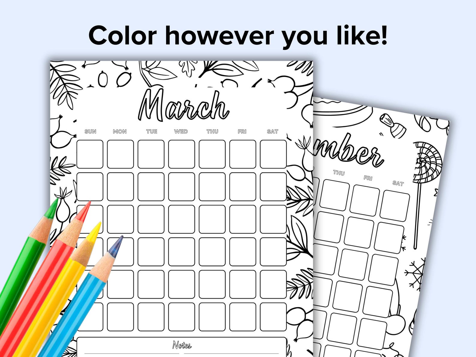 12 Month Journal Printable Calendar | A5, US Letter, A4 | Instant ...