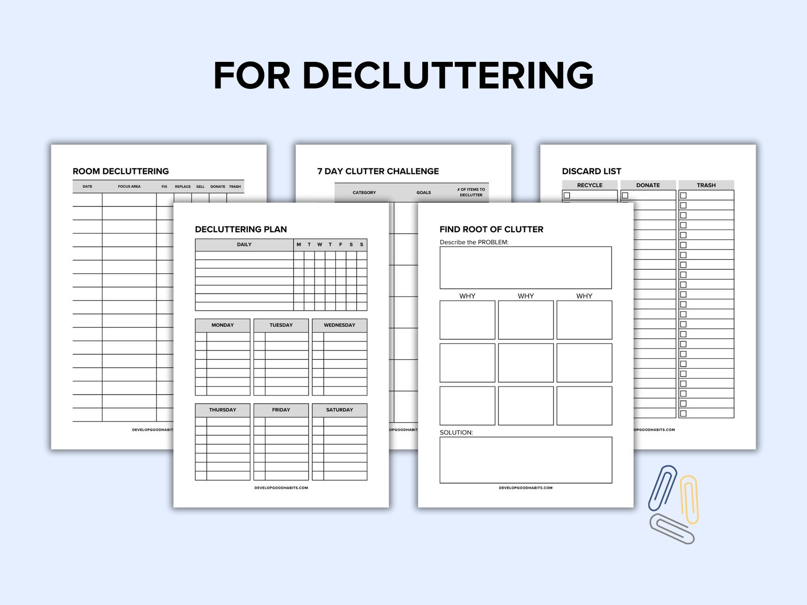20 Decluttering Checklist Printable Planner | Home Management Checklist ...