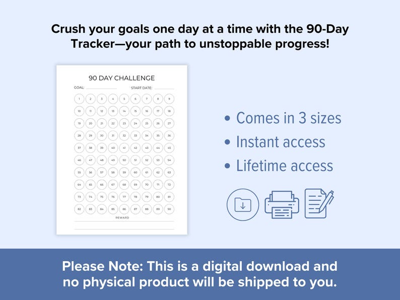 90 Day Challenge Goal Setting Tracker | A4, A5, US Letter | Fillable ...