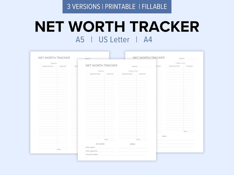 Net Worth Tracker Printable | Assets and Liabilities Balance Sheet - Etsy