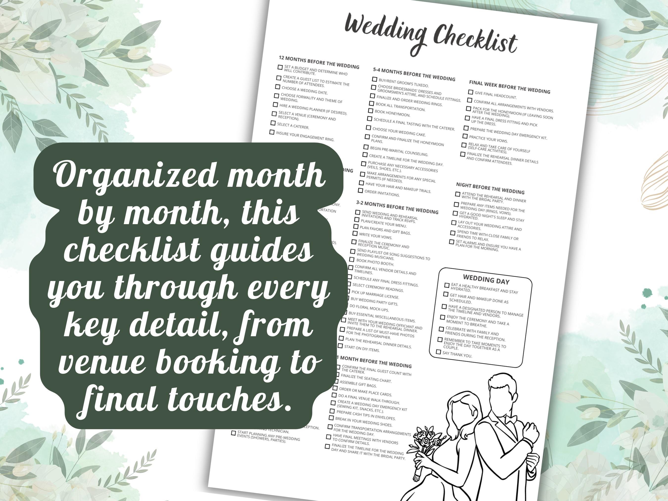 12 Month Wedding Plan Checklist Printable | Wedding Plan To-do List ...