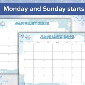 Editable January 2025 New Year Calendar Printable Winter Theme Calendar ...