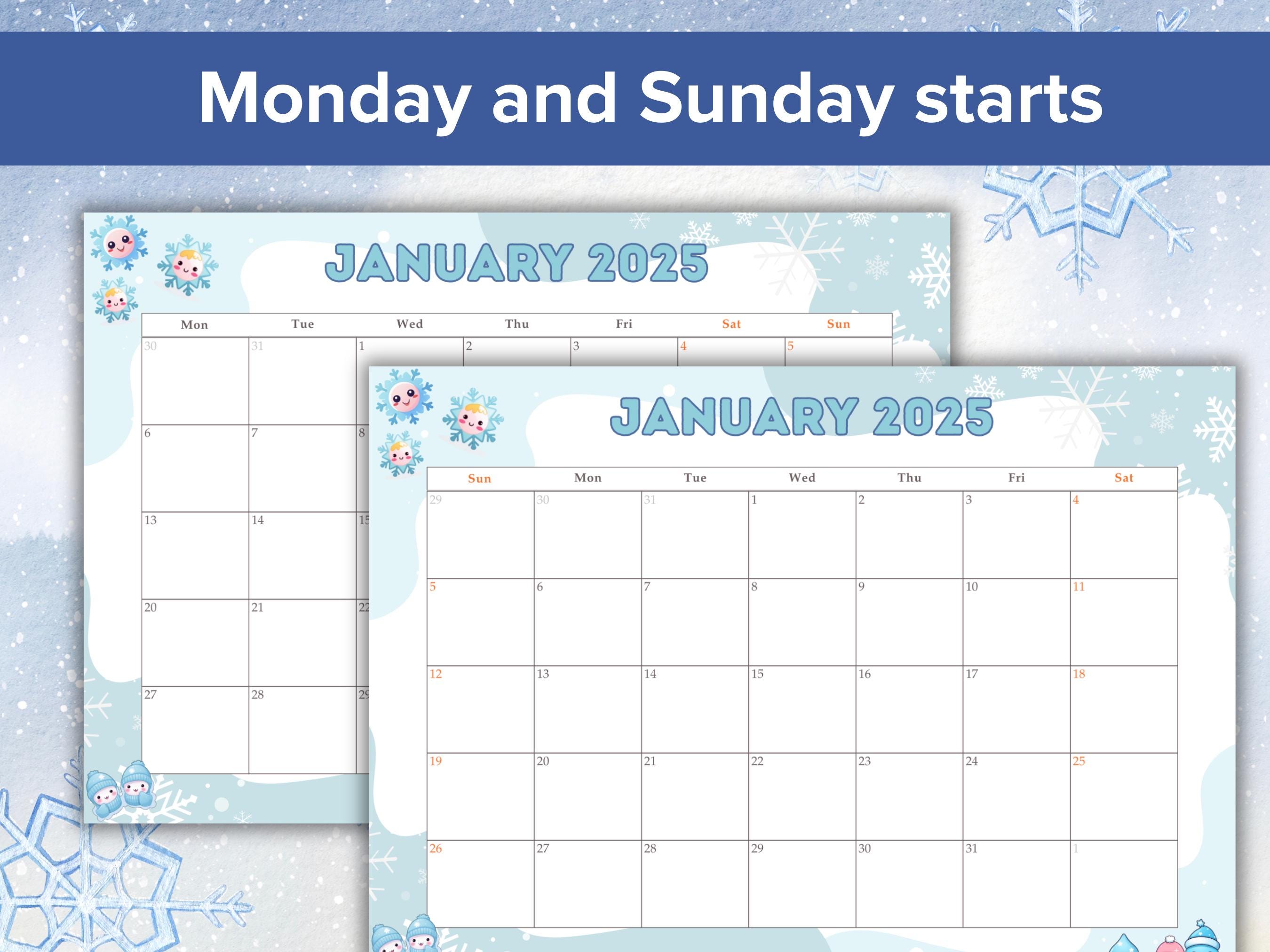 Editable January 2025 New Year Calendar Printable Winter Theme Calendar ...
