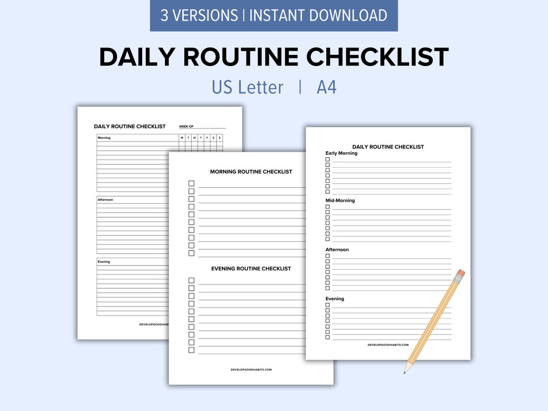 Daily Routine Planner Printable Templates | Morning Routine Checklist ...
