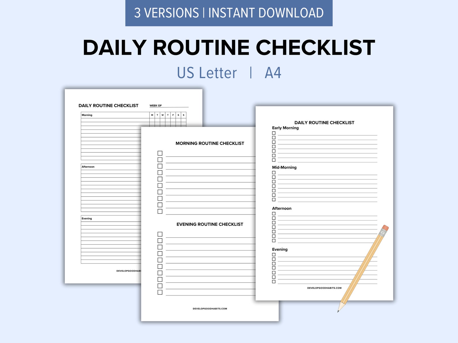 Daily Routine Planner Printable Templates | Morning Routine Checklist ...