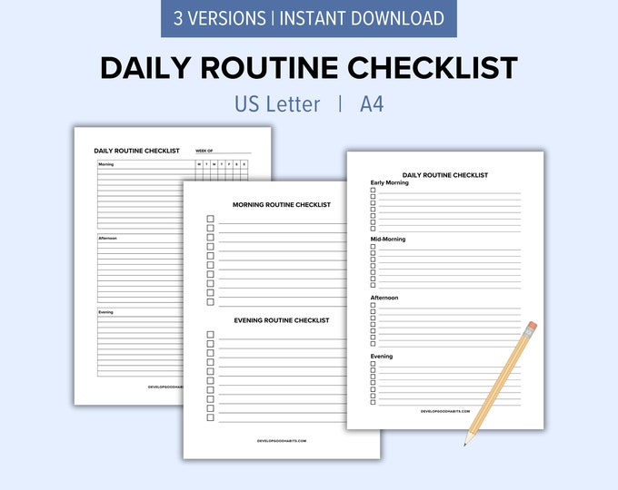Daily Routine Planner Printable Templates | Morning Routine Checklist ...