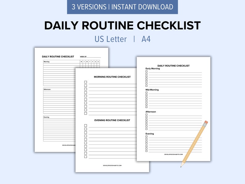 Daily Routine Planner Printable Templates | Morning Routine Checklist ...