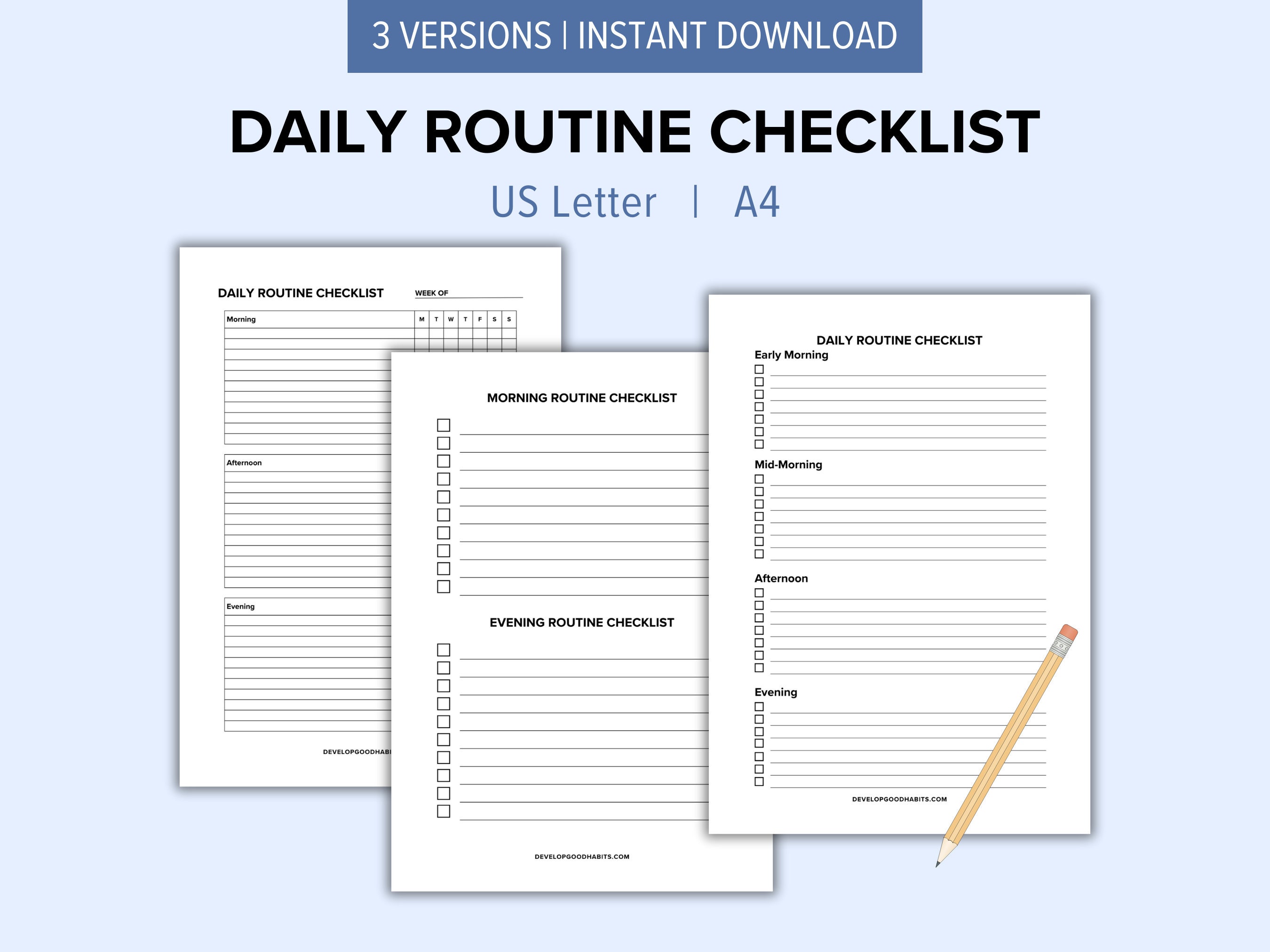 Daily Routine Planner Printable Templates | Morning Routine Checklist ...