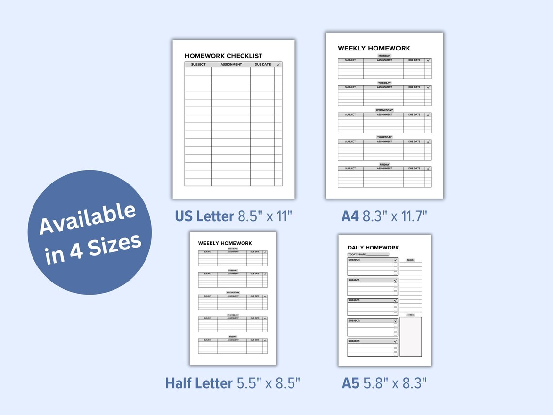 3 Homework Checklists and Worksheets Printable Bundle | Daily Homework ...