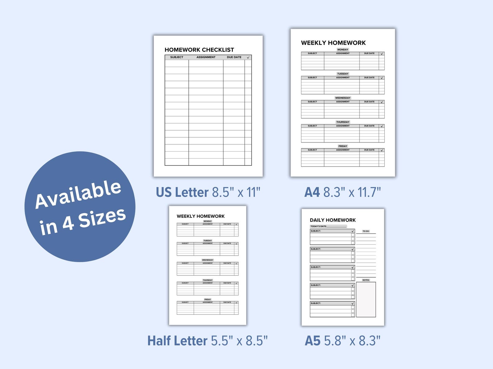 3 Homework Checklists and Worksheets Printable Bundle | Daily Homework ...
