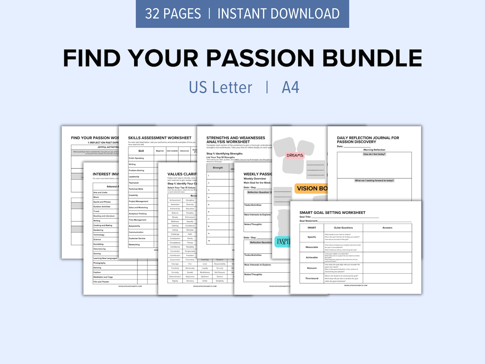 32 Find Your Passion Planner Printable Worksheets | Life Purpose ...