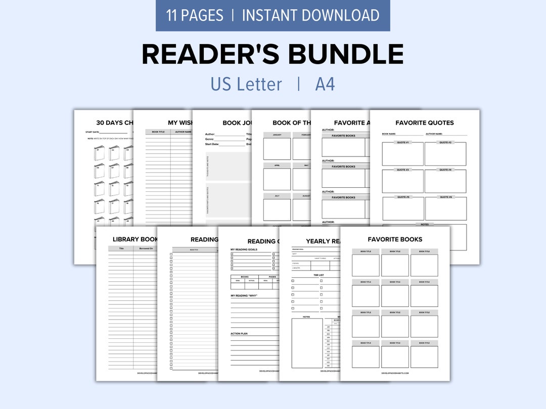 11 Reading Log Journal Printable Worksheets Bundle | Book Reading ...