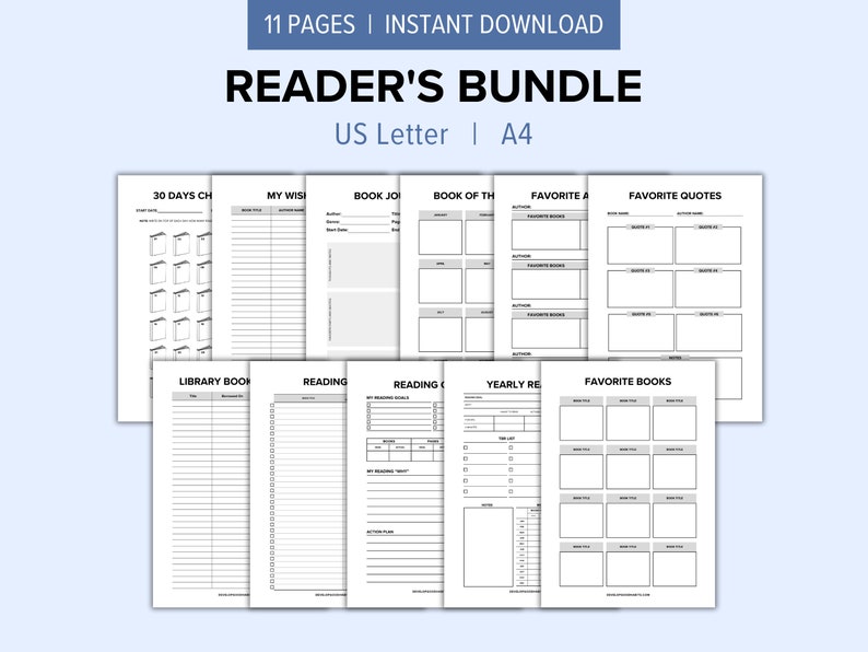 11 Reading Log Journal Printable Worksheets Bundle | Book Reading ...